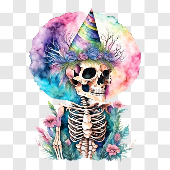 Download Colorful Skeleton with Birthday Hat and Flowers PNGs Online ...