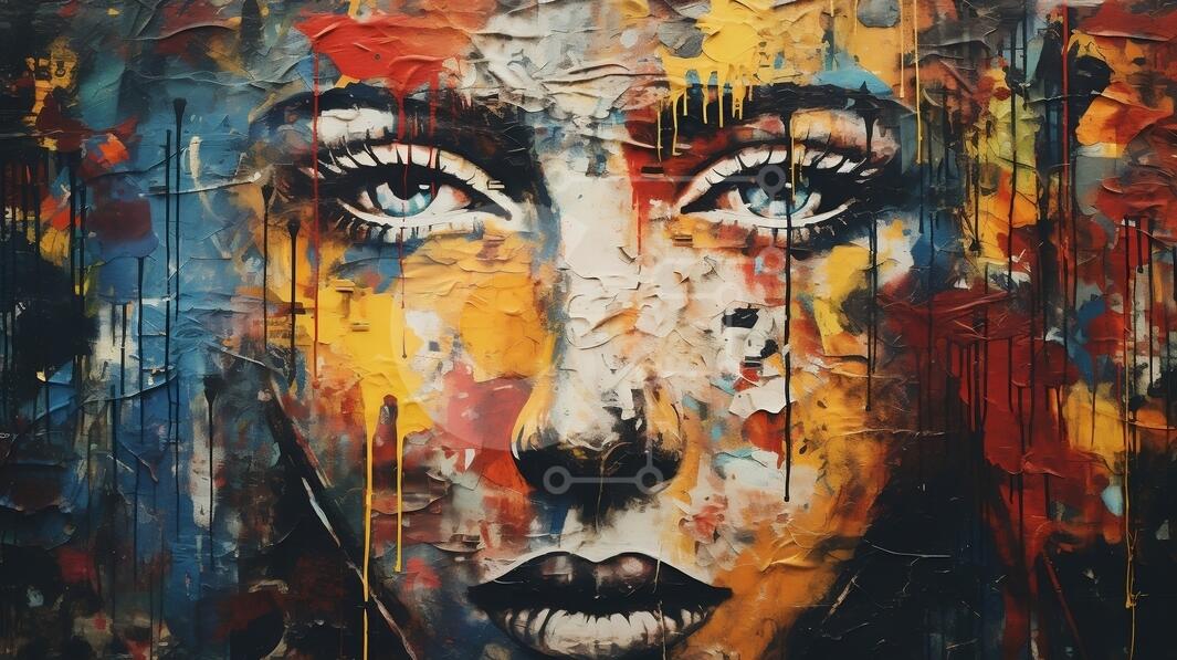 Vibrant Abstract Painting of Woman with Blue Eyes stock photo ...