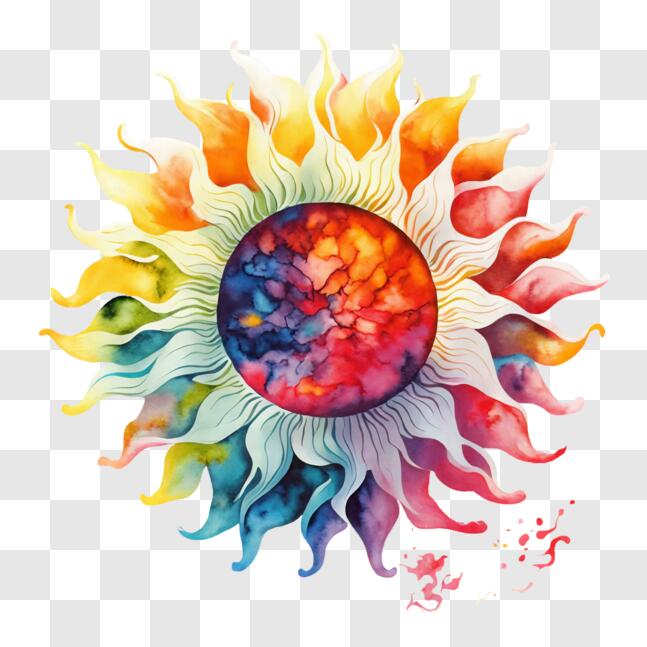 Download Abstract Painting of Colorful Sun on Black Background PNGs ...