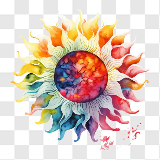Download Colorful Watercolor Sun Painting on Black Background PNGs ...