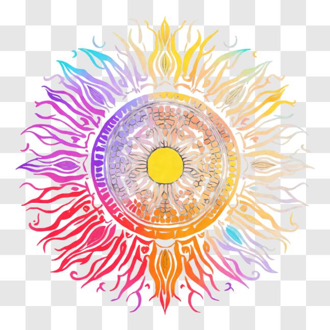 Download Intricate Circular Design with Colorful Swirling Sun PNG ...