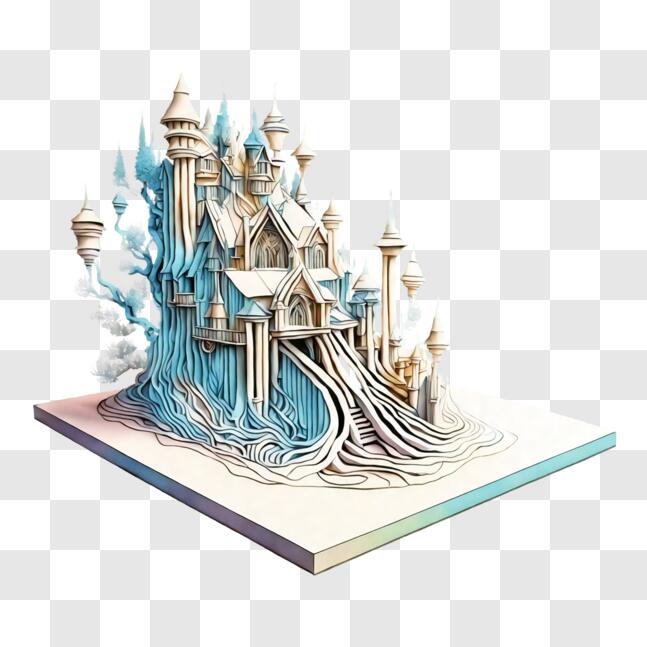 Download Icy Castle 3D Paper Model with Snow and Ice Sculptures PNGs ...