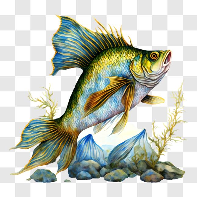 Download Colorful Fish Swimming in Water with Rocks and Plants PNGs ...
