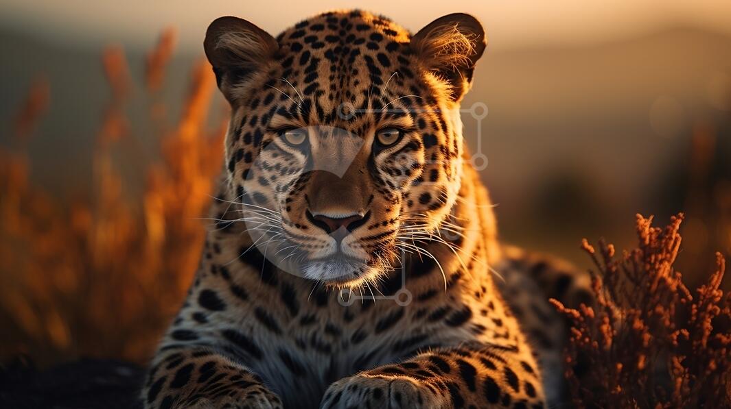 Beautiful Leopard Portrait at Sunset stock photo | Creative Fabrica