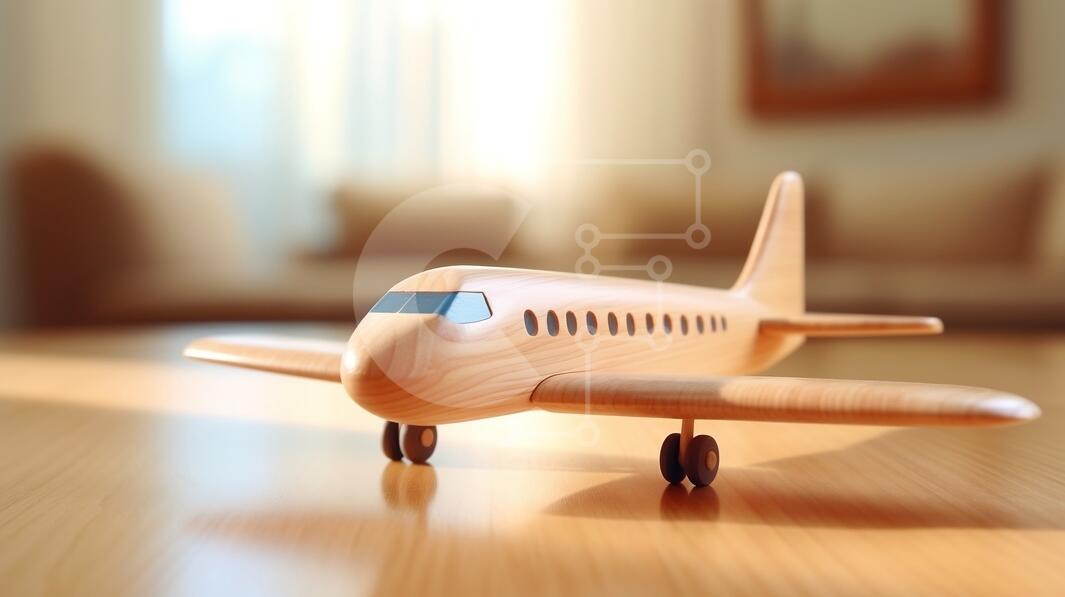 Wooden Toy Airplane on Table in Living Room with Window View stock ...