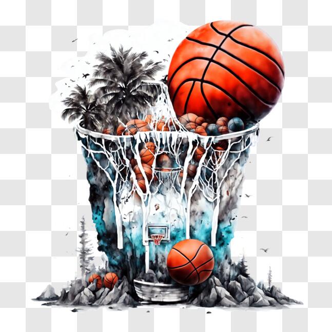 Download Basketball Basket with Water Splash and Palm Trees PNGs Online ...