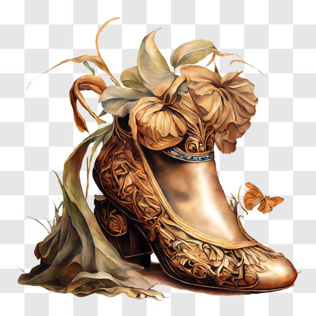 Download Ornate Gold Shoe with Flowers and Butterfly PNGs Online ...