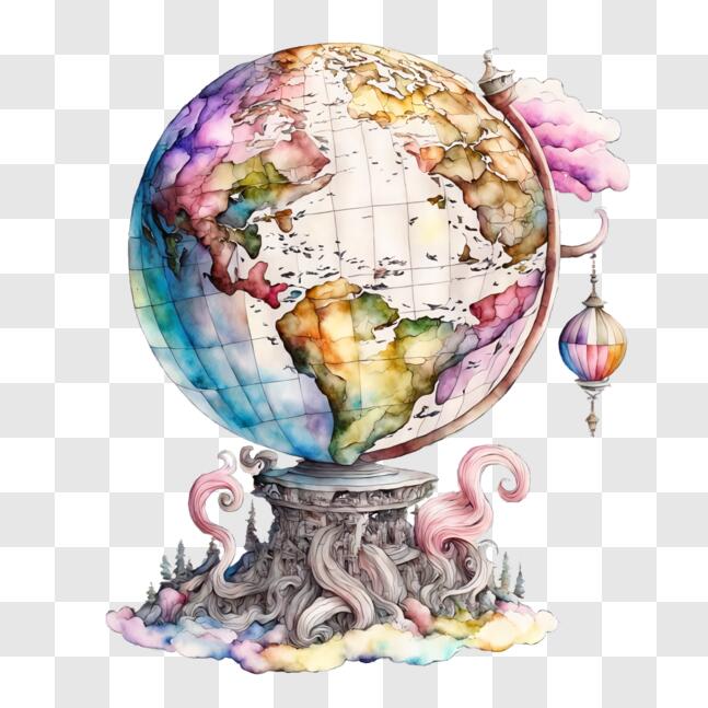 Download Watercolor Globe on Octopus Background PNGs Online - Creative ...