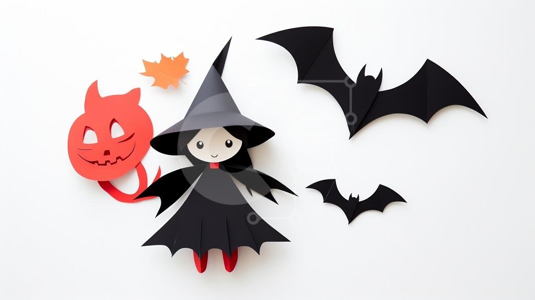 Spooky Paper Witch and Halloween Decorations stock photo | Creative Fabrica