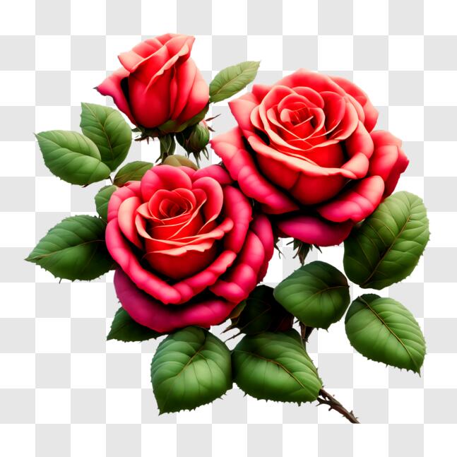 Download Three Red Roses on Black Background with Green Leaves PNGs ...