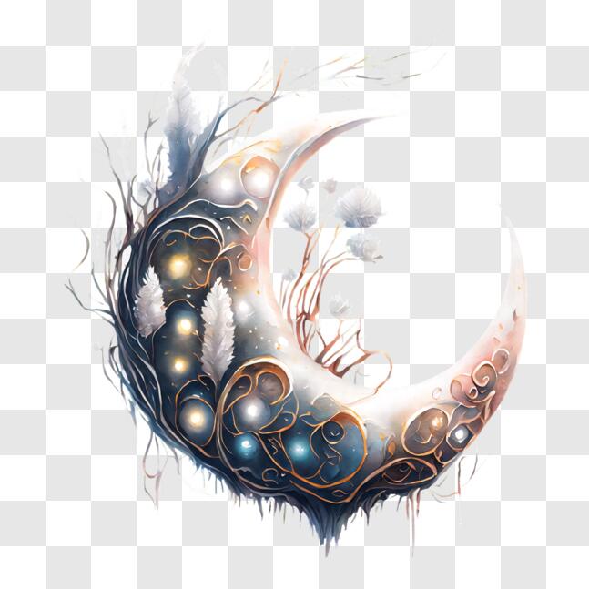 Download Stylized Crescent Moon with Intricate Designs PNGs Online ...