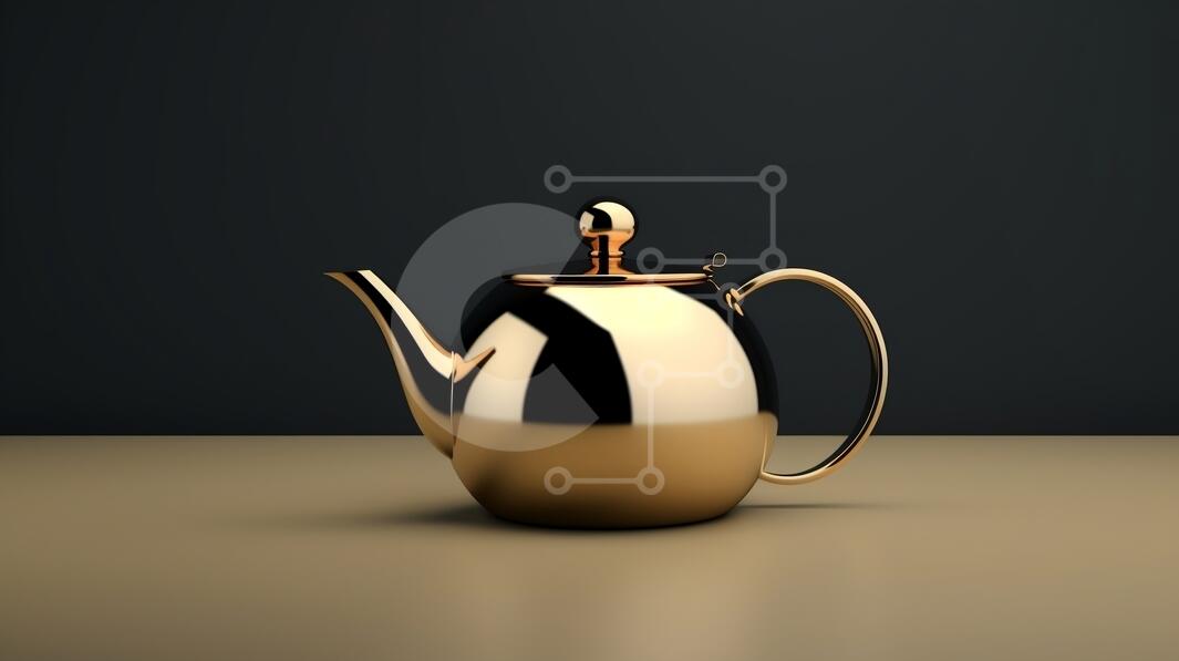 Sleek and Reflective Gold Teapot on Table stock photo | Creative Fabrica