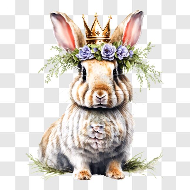 Download Cute Bunny Rabbit with Crown and Flowers PNGs Online ...