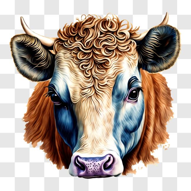 Download Curly-haired Cow Head on Black Paper PNGs Online - Creative ...