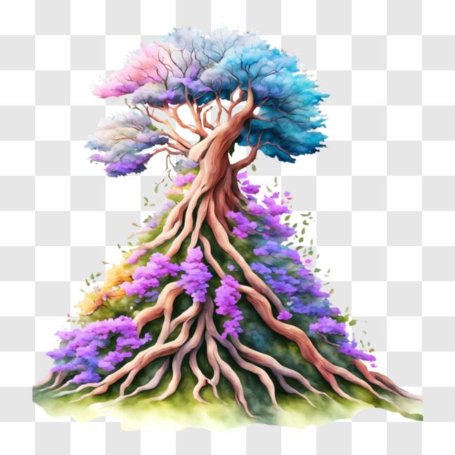 Download Colorful Tree of Life with Roots and Flowers PNGs Online ...