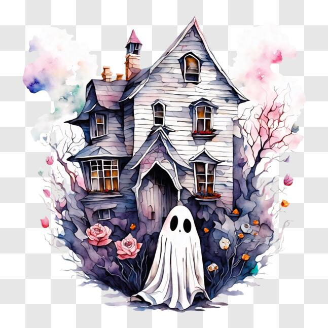 Download Ghost House with Flowers - Halloween Illustration PNGs Online ...