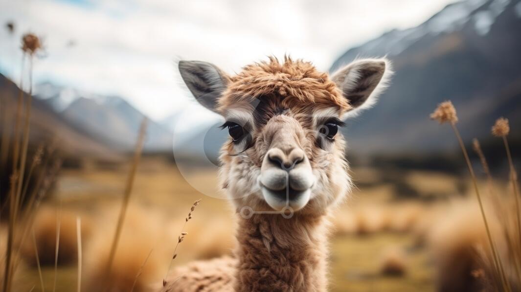 Adorable Baby Llama with Fluffy Fur and Curious Eyes stock photo ...