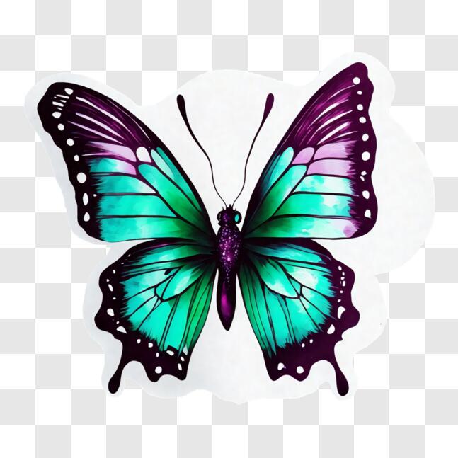 Download Blue And Purple Butterfly Sticker On Black Background Pngs