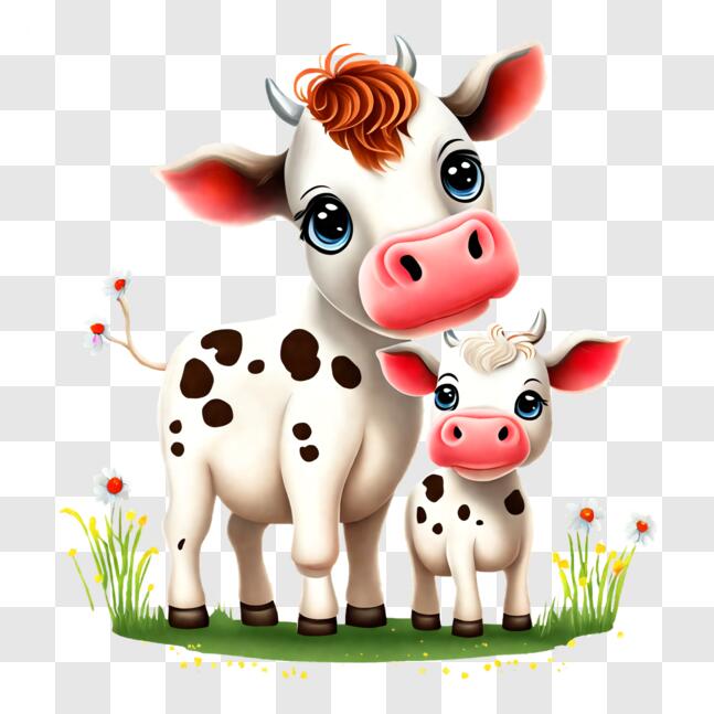 Download Two Cows in a Field with Daisies PNGs Online - Creative Fabrica