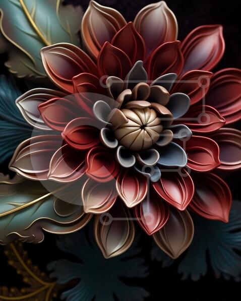 Intricate Paper Flower Artwork - Red and Gold Dandelion stock photo ...