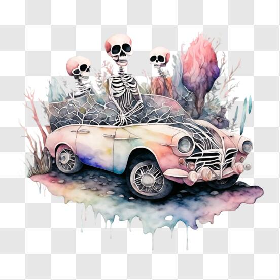 Download Vintage Car with Skeletons and Decorations PNGs Online ...