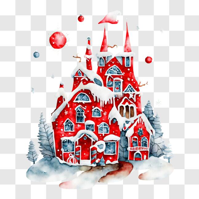 Download Festive Christmas Castle with Snowy Decorations PNGs Online ...