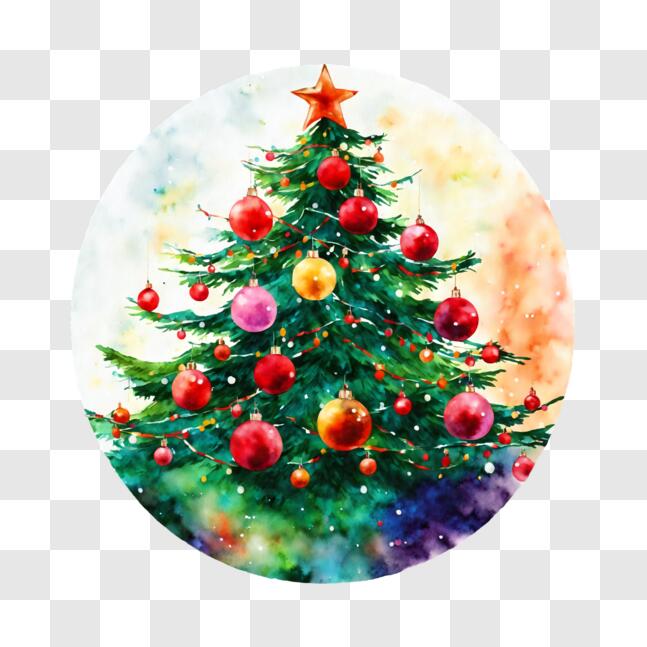 Download Colorful Watercolor Christmas Tree with Ornaments PNGs Online ...
