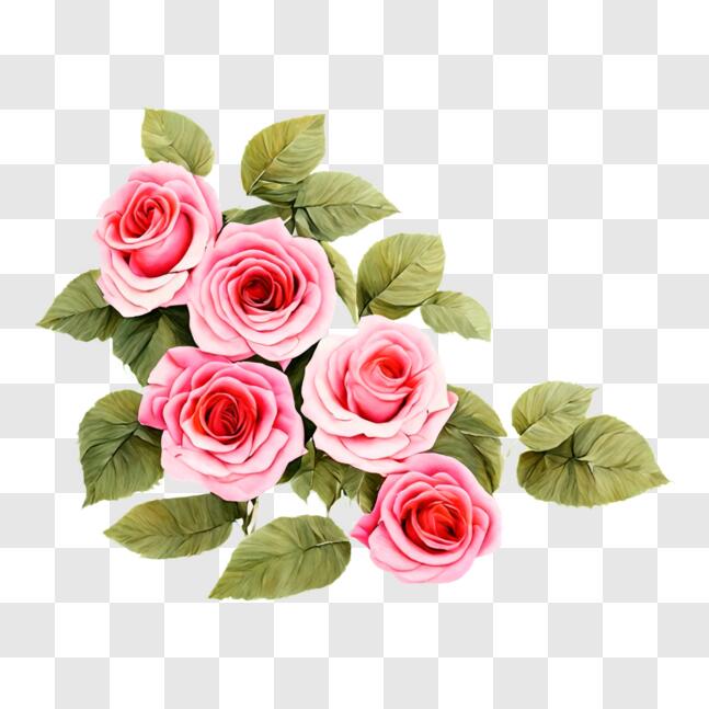 Download Group of Pink Roses with Green Leaves PNGs Online - Creative ...