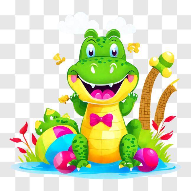 Download Cartoon Alligator with Easter Egg PNGs Online - Creative Fabrica