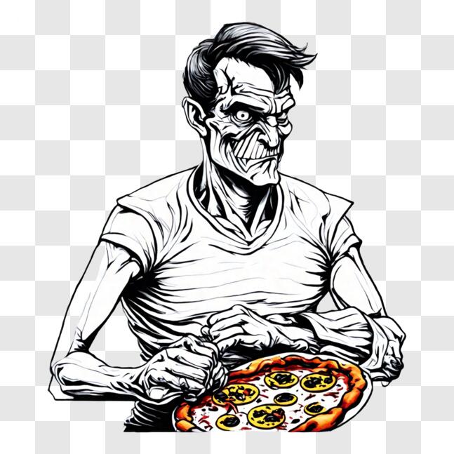 Download Man Eating Pizza with Zombies Illustration PNGs Online ...