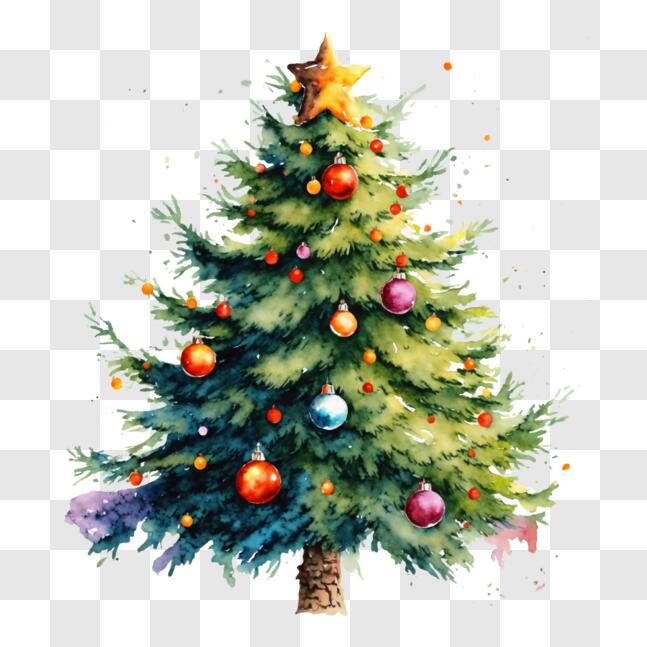 Download Watercolor Christmas Tree with Colorful Ornaments PNGs Online ...