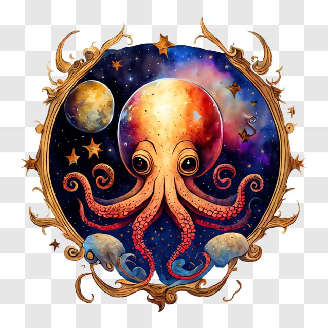 Download Octopus in Space Artwork with Stars, Planets, and Moons PNGs ...