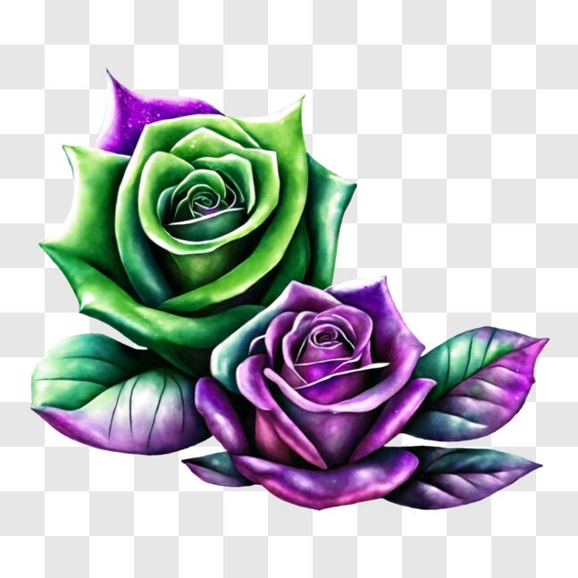Download Abstract painting of purple and green roses on a black ...