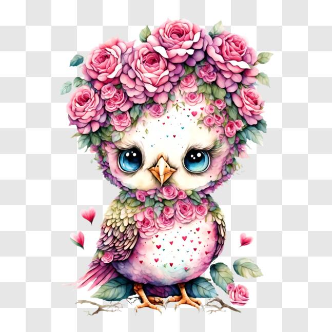 Download Pink Owl with Roses on Head - Adorable Artwork for Home or ...
