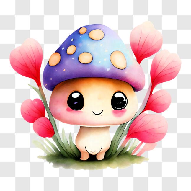Descarga Lindo hongo de dibujos animados en la hierba con flores ...