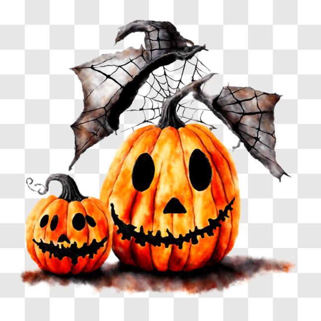 Download Halloween Pumpkins with Scary Faces and Bats PNGs Online ...