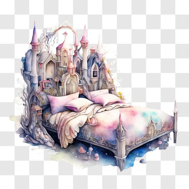 Download Bed with Castle-like Structure and Fairy Tale Decor PNGs ...