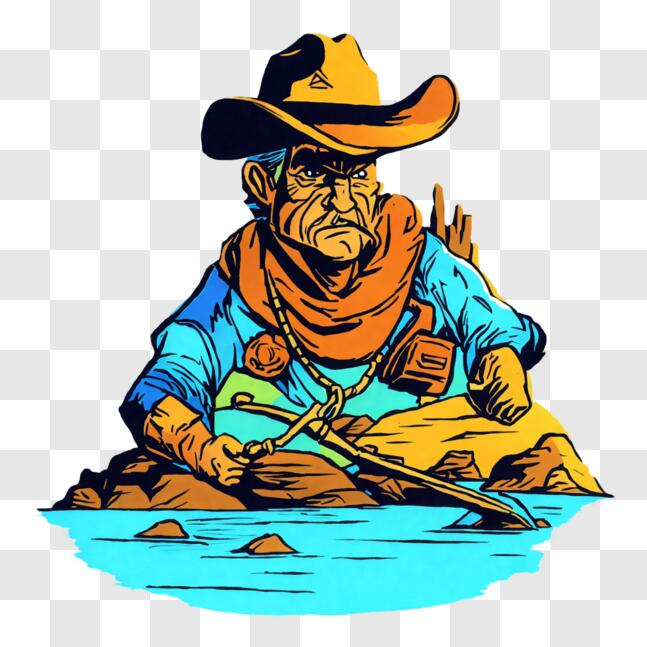 Download Cowboy Fishing in the Wild West Illustration PNGs Online ...