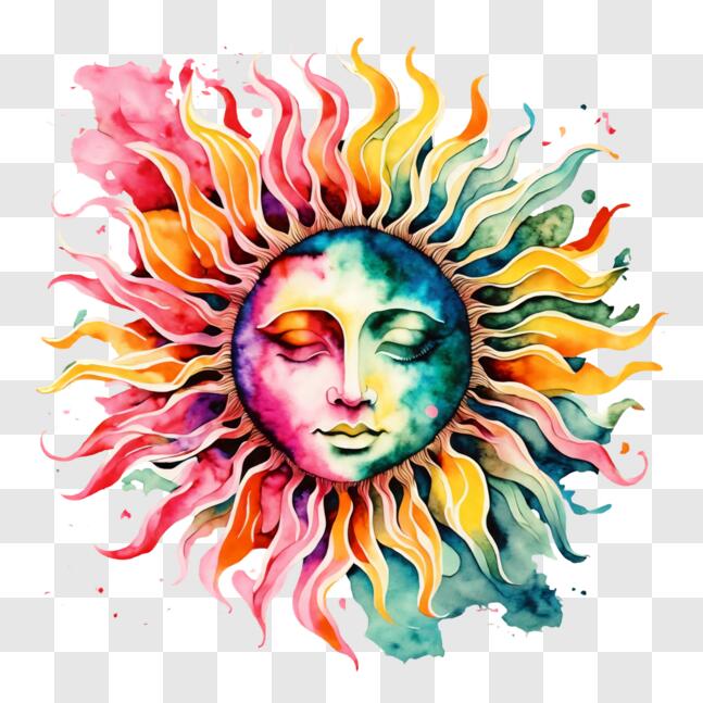 Download Colorful Sun Face with Watercolor Splashes PNGs Online ...