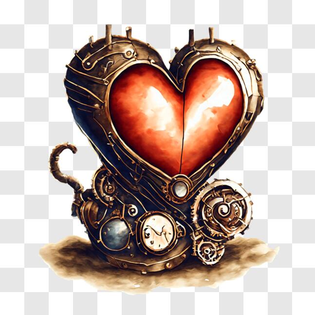 Download Stylized Steam-Powered Heart with Gears and Pipes PNGs Online ...