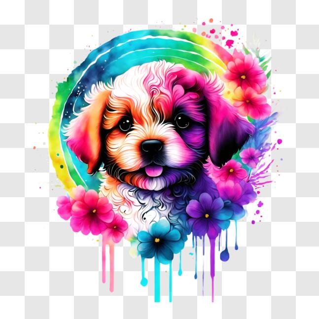 Download Colorful Dog with Flowers Abstract Painting PNGs Online ...