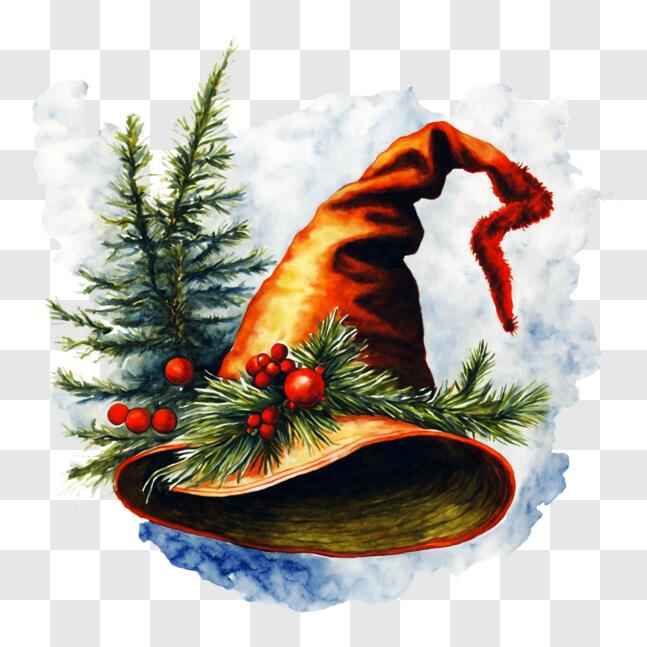 Download Orange Witch's Hat Painting with Pine Cones and Holly Branches ...