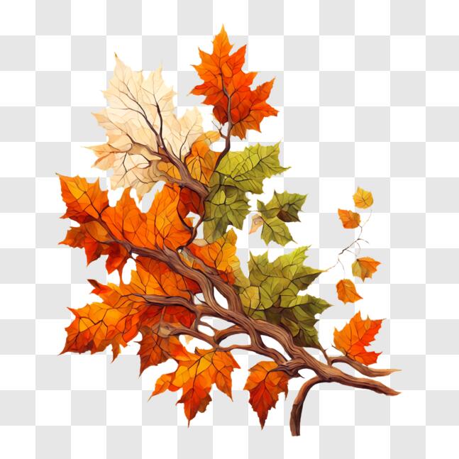 Download Colorful Maple Leaves Branch in Autumn PNGs Online - Creative ...