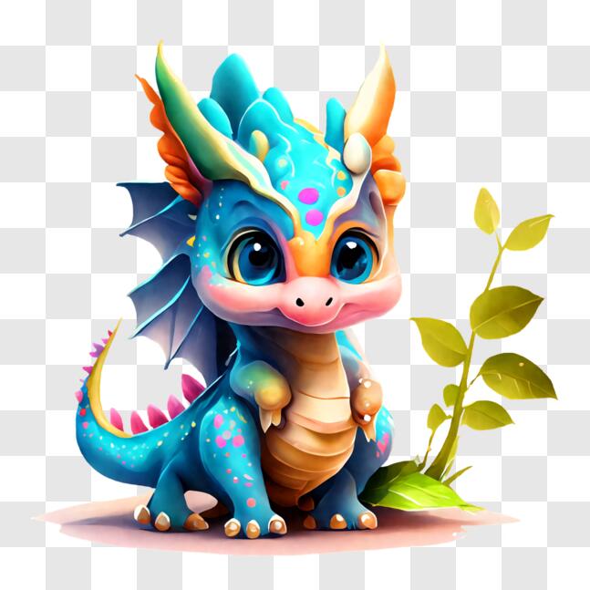 Download Cute Baby Dragon Sitting Next to Green Plants PNGs Online ...
