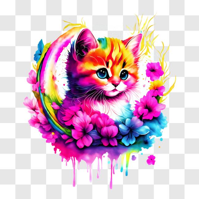 Download Colorful Cat Surrounded by Flowers PNGs Online - Creative Fabrica