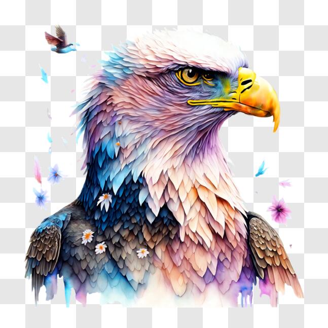 Download Colorful painting of an eagle with flowers and birds PNGs ...