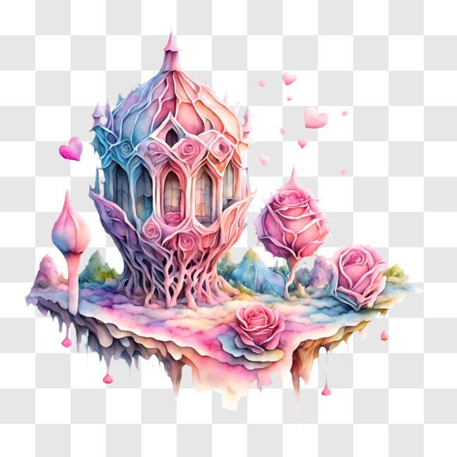 Download Pink Castle with Roses and Hearts PNGs Online - Creative Fabrica