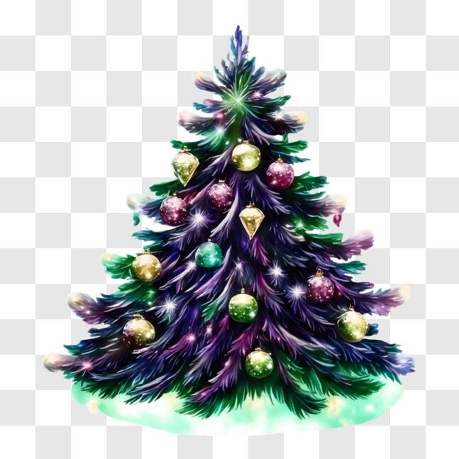 Download Purple Christmas Tree with Colorful Ornaments and Lights PNGs ...
