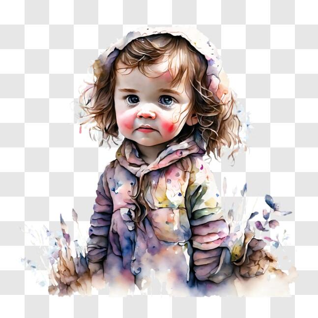 Download Watercolor painting of a little girl in the grass PNGs Online ...