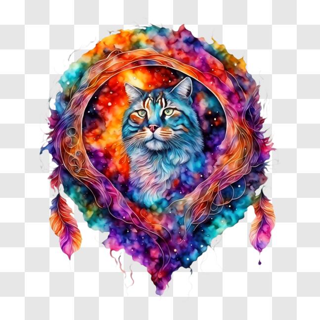 Download Colorful Cat with Dream Catcher and Feathers Artwork PNGs ...